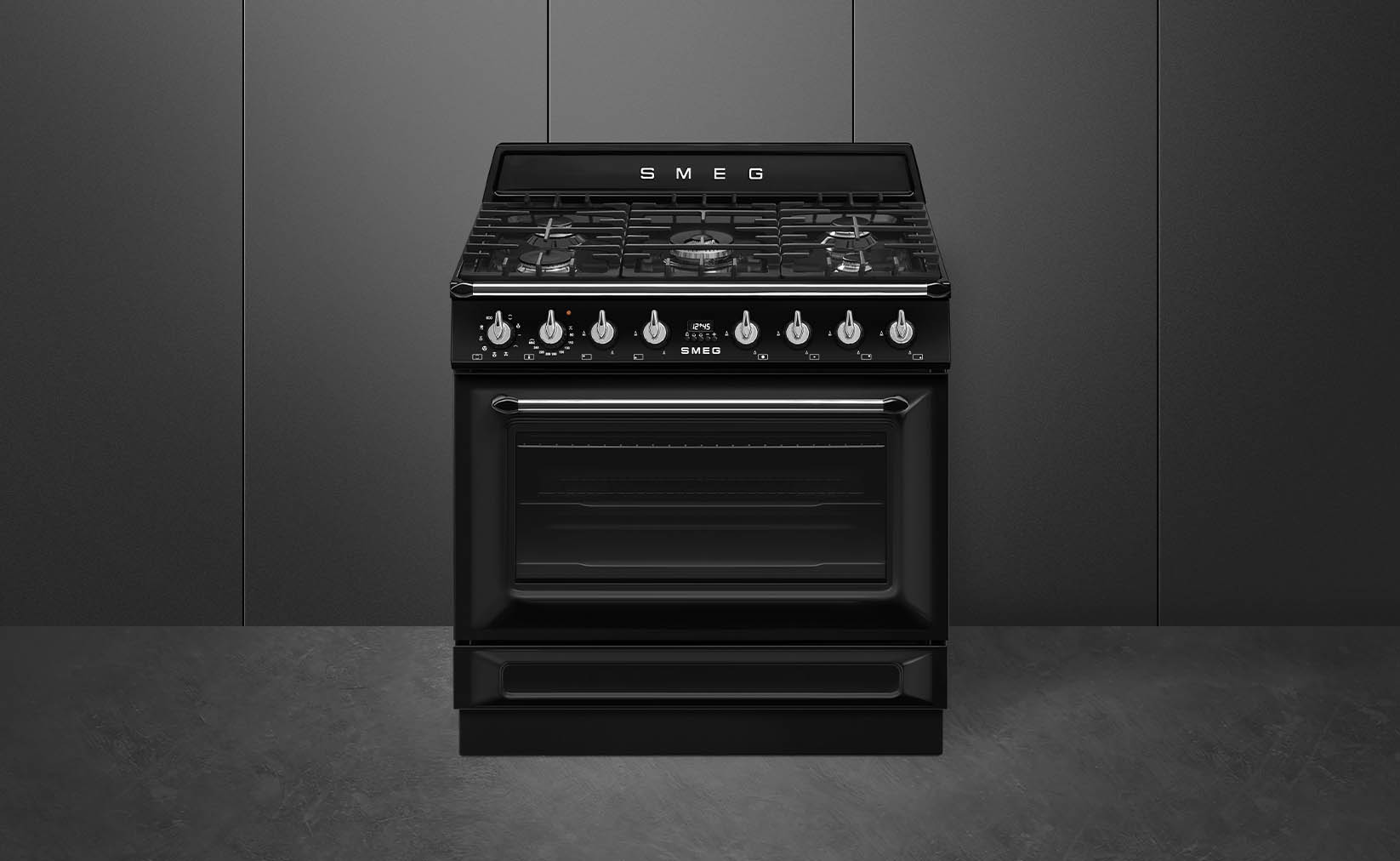 Smeg 90cm Victoria Dual Fuel Pyro Freestanding Cooker - Black TRA90GPBL ...