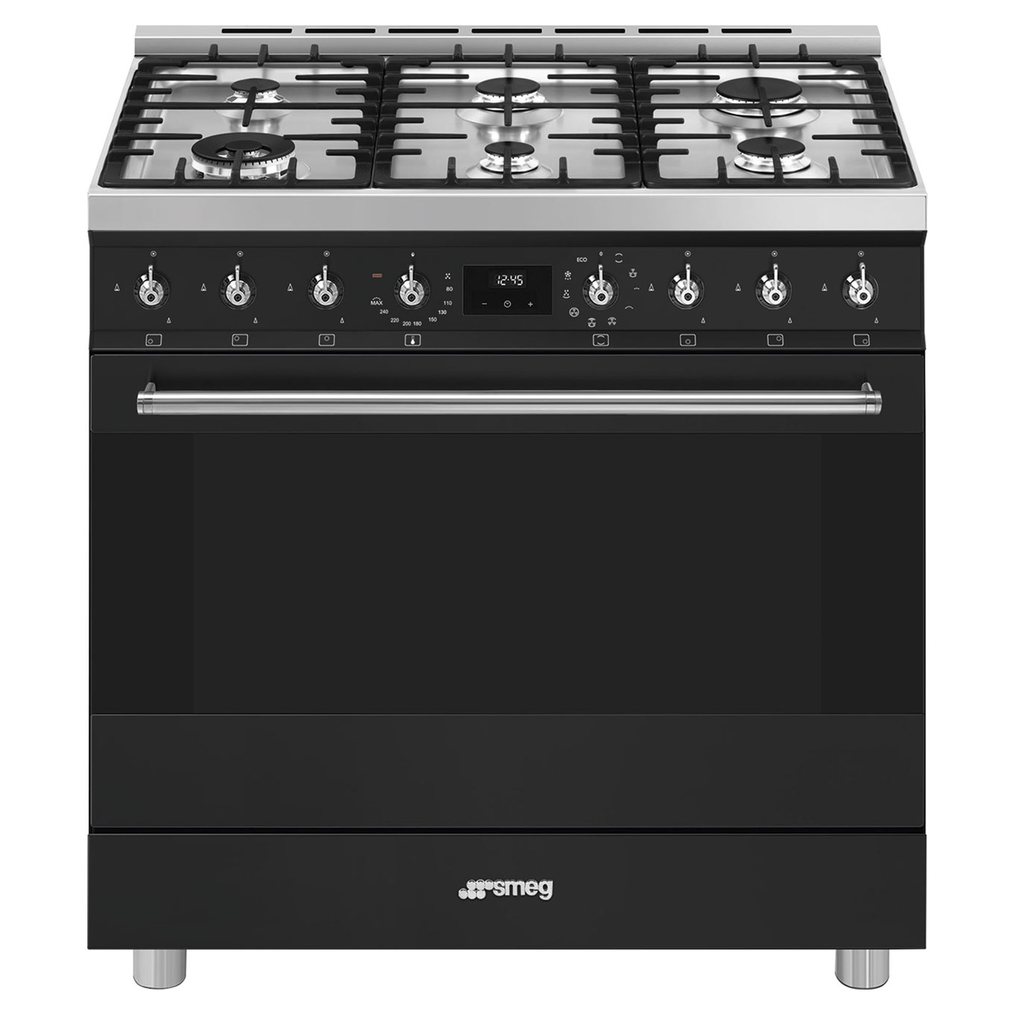 Smeg 90cm 6 Burner Classic Freestanding Pyrolytic Cooker Matte Black ...