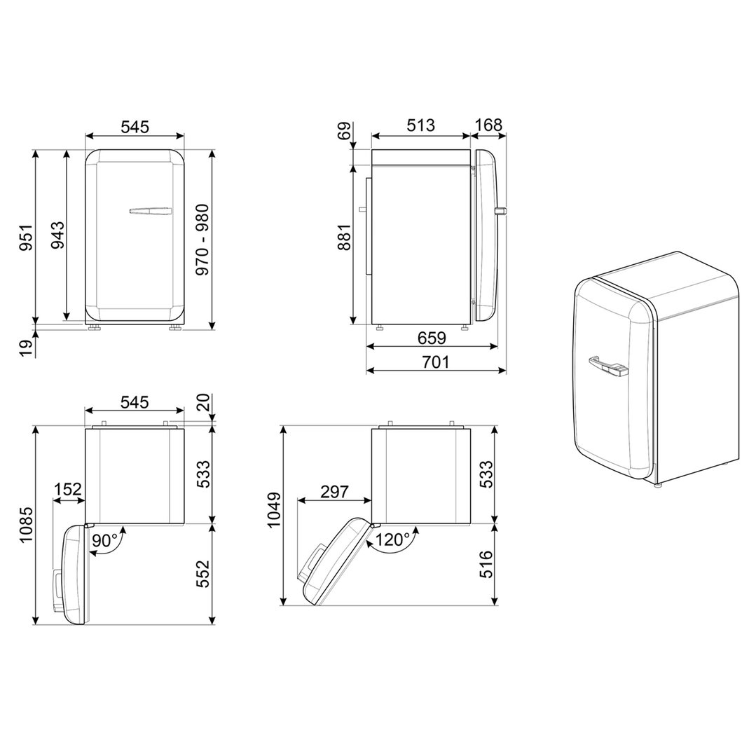 Smeg FAB10 50's Style Retro Refrigerator Left Hand Hinge - White ...