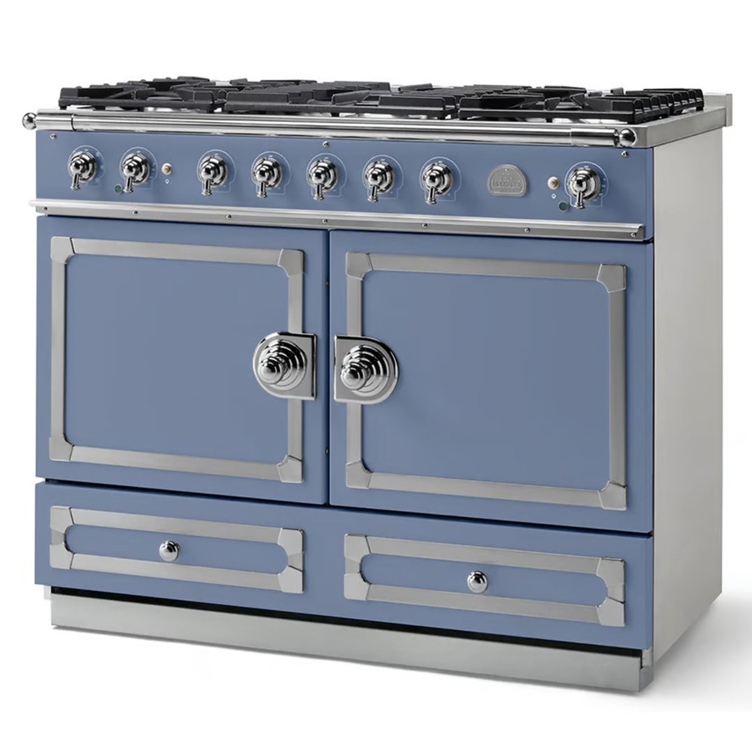 Cornufé 110cm Dual Fuel Range Cooker - Paris Blue, Polished Chrome ...