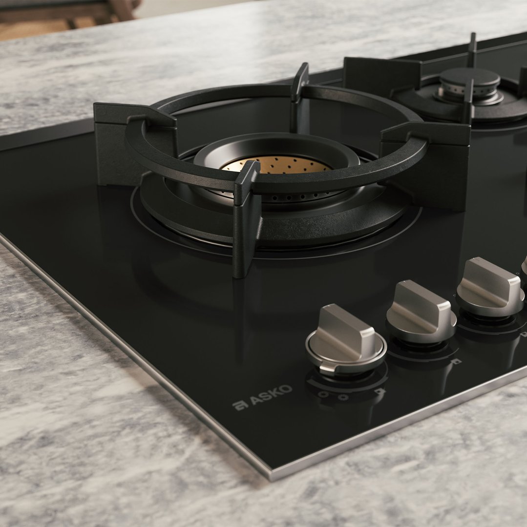 Asko 90cm Hob Gas 5 Burner Volcano Cooktop Black Glass HG8953BGD1 ...