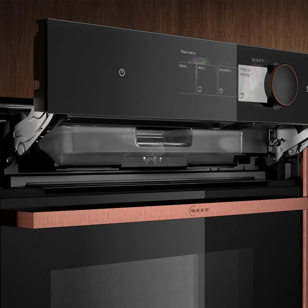 Neff Slide & Hide® Oven with FullSteam with Brushed Bronze Side Trims ...