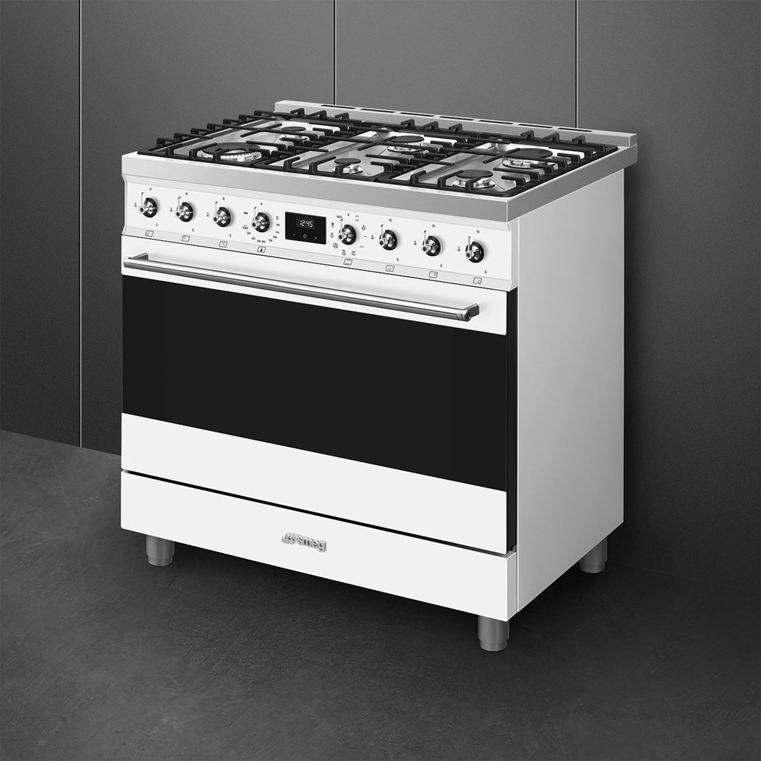 Smeg 90cm 6 Burner Classic Freestanding Dual Fuel Cooker White ...
