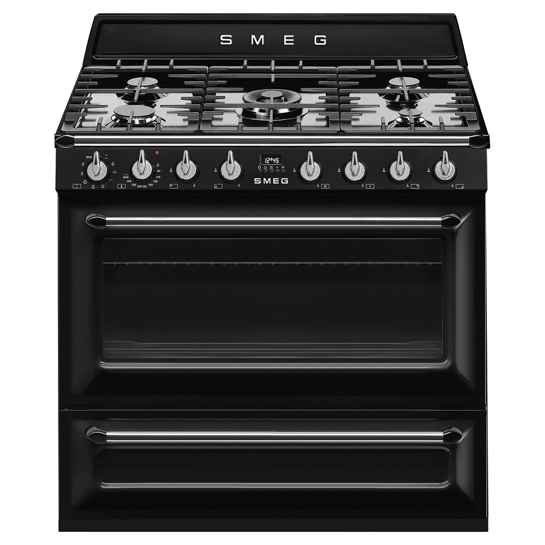 Smeg Victoria Dual Fuel Freestanding Cooker Black - TRA90BL2 ...