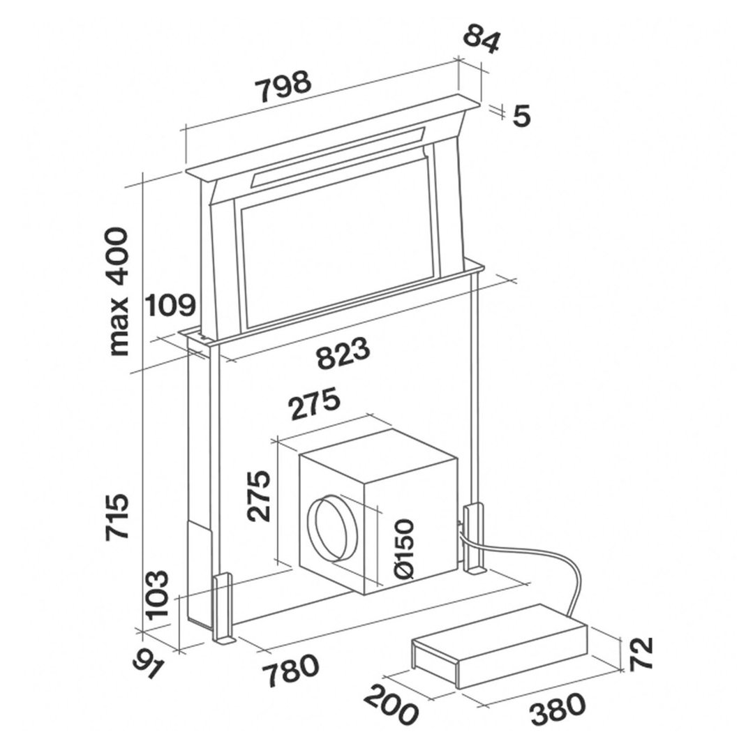 Falmec Downdraft System 90 cm downdraft with in-line motor Black Glass ...
