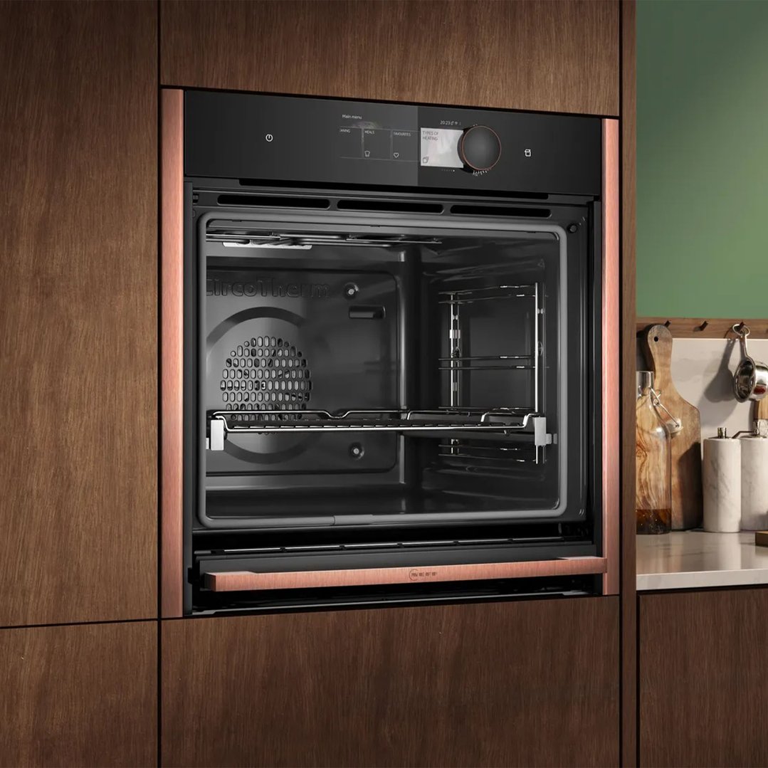 Neff Pyrolytic Slide & Hide® Oven + Added Steam with Brushed Bronze Side Trims / Handle and ...