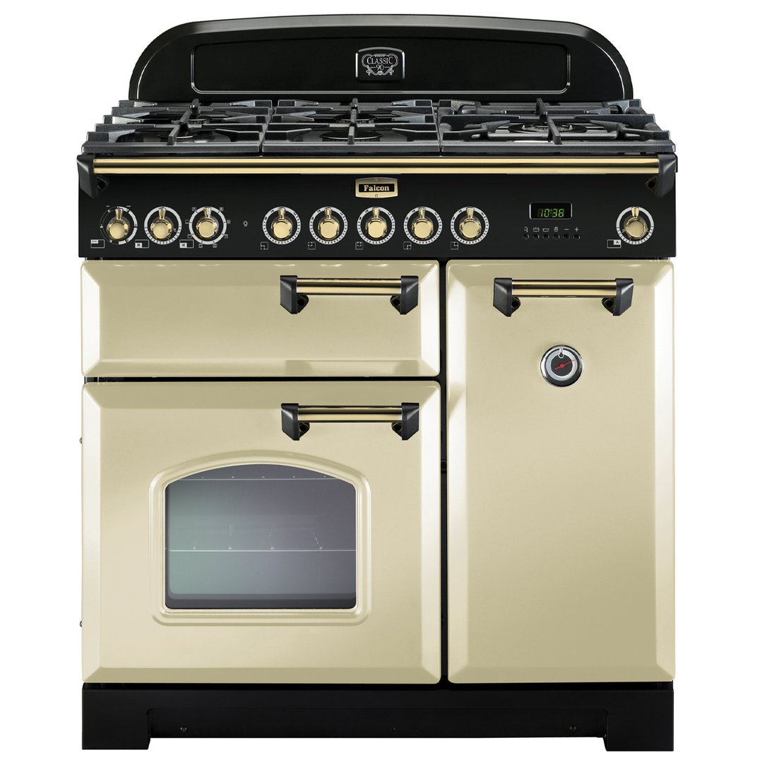 Falcon Classic Deluxe 90cm Dual Fuel Upright Cooker Cream/Brass ...