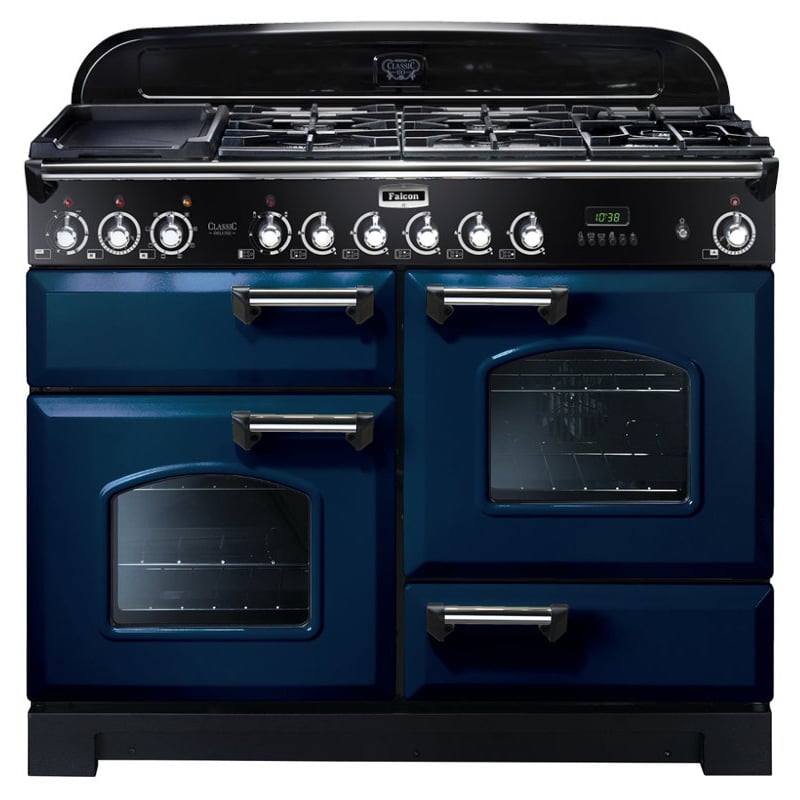 Falcon Classic Deluxe 110cm Dual Fuel Upright Cooker Royal Blue/Chrome ...
