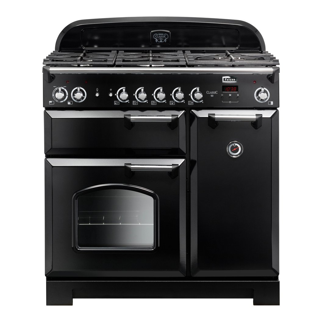 Falcon Classic 90cm Gas Range CookerBLACK/CHROME CLA90NGFBL/CH ...