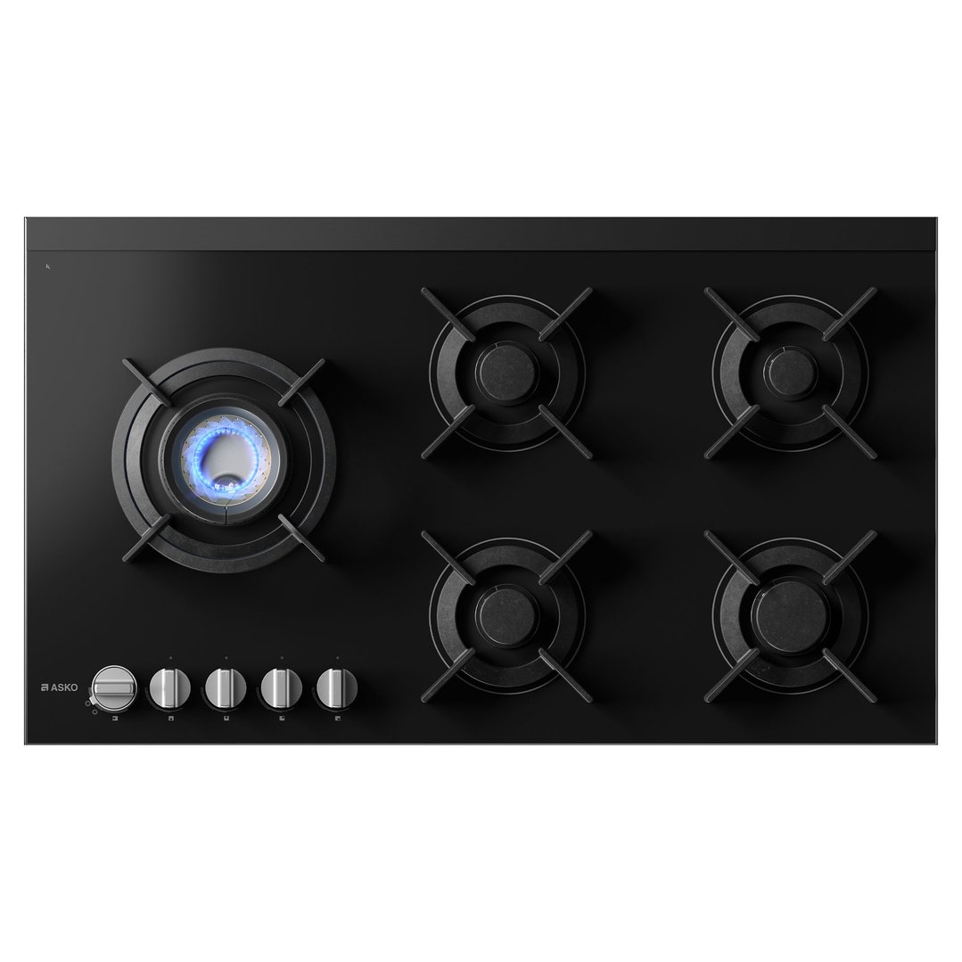 Asko 90cm Hob Gas 5 Burner Volcano Cooktop Black Glass HG8953BGD1 ...