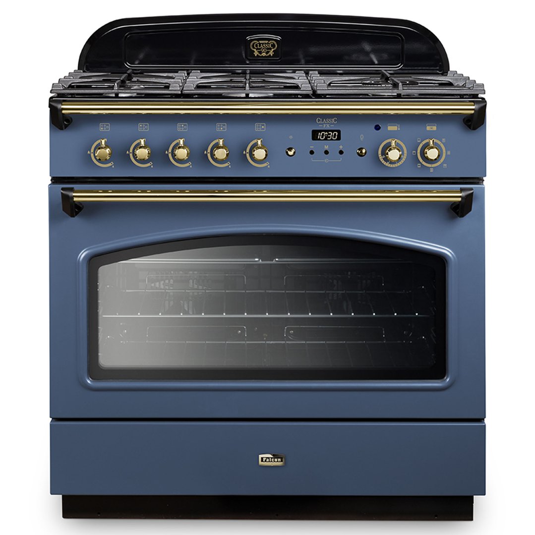 Falcon Classic FX 90cm Dual Fuel Range Cooker Stone Blue/Brass ...