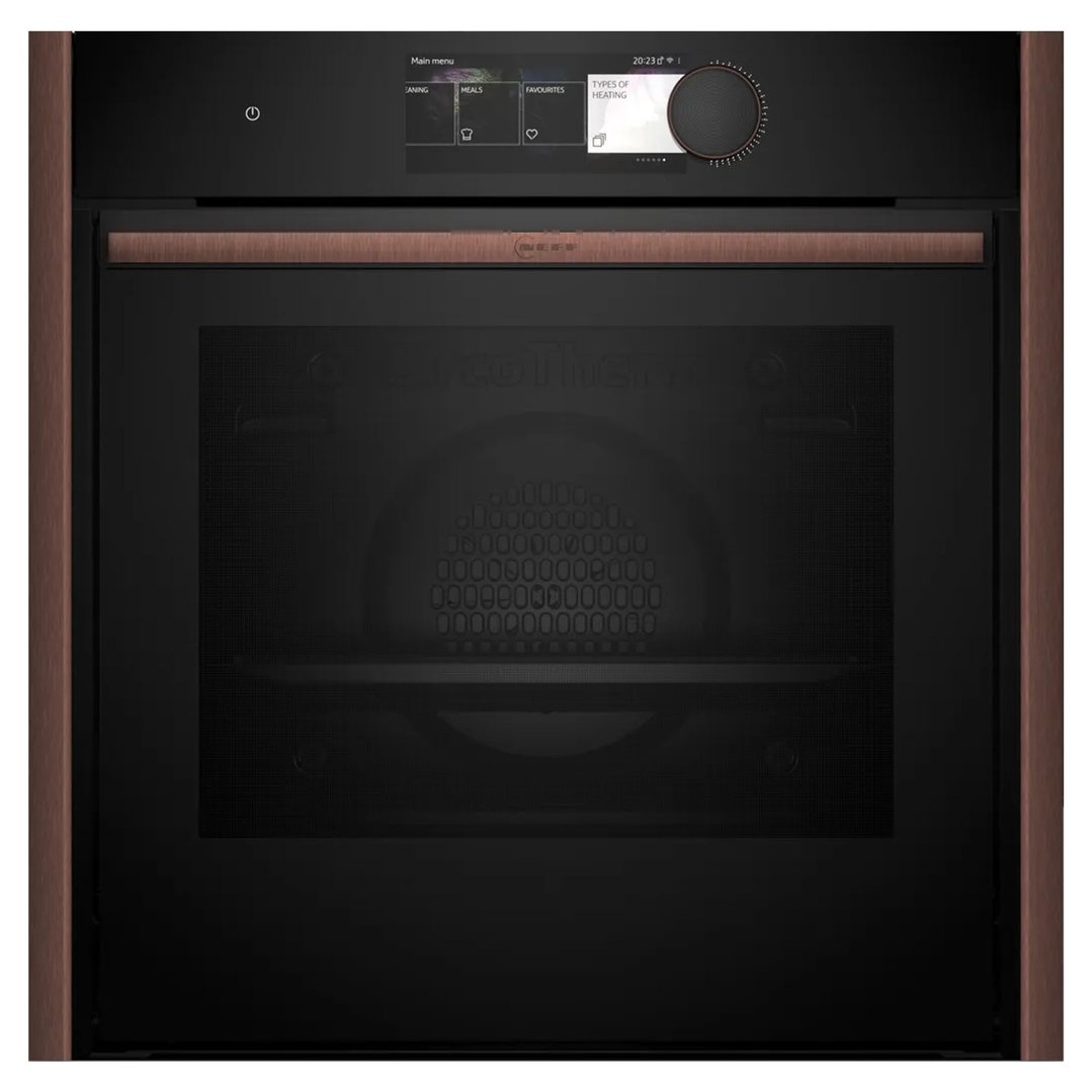 NEFF Slide & Hide® Oven with FullSteam with Brushed Bronze Side Trims ...