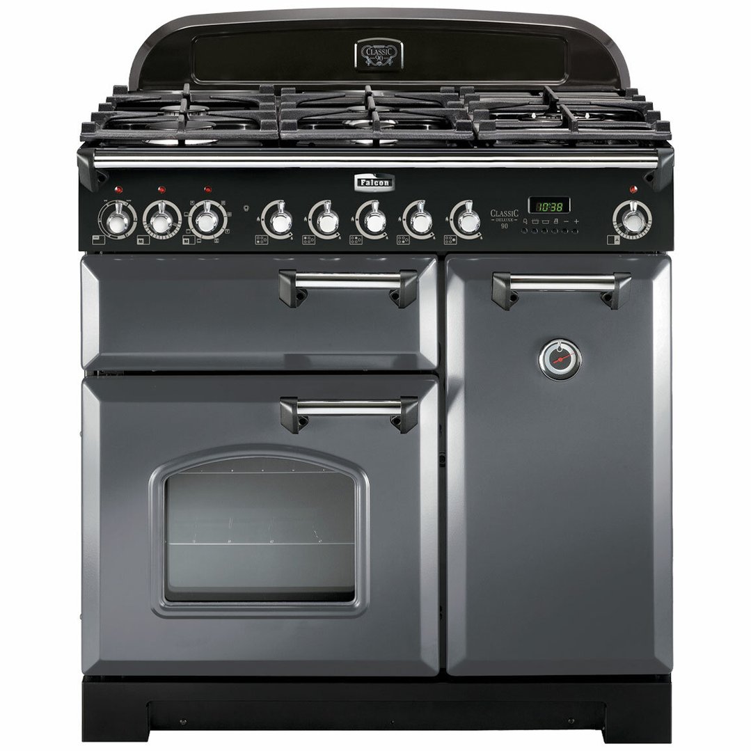 Falcon Classic Deluxe 90cm Dual Fuel Upright Cooker Slate/Chrome ...
