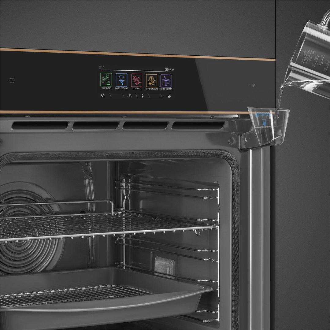 Smeg 60cm Dolce Stil Novo Pyro Steam Oven - Black Glass with Copper ...