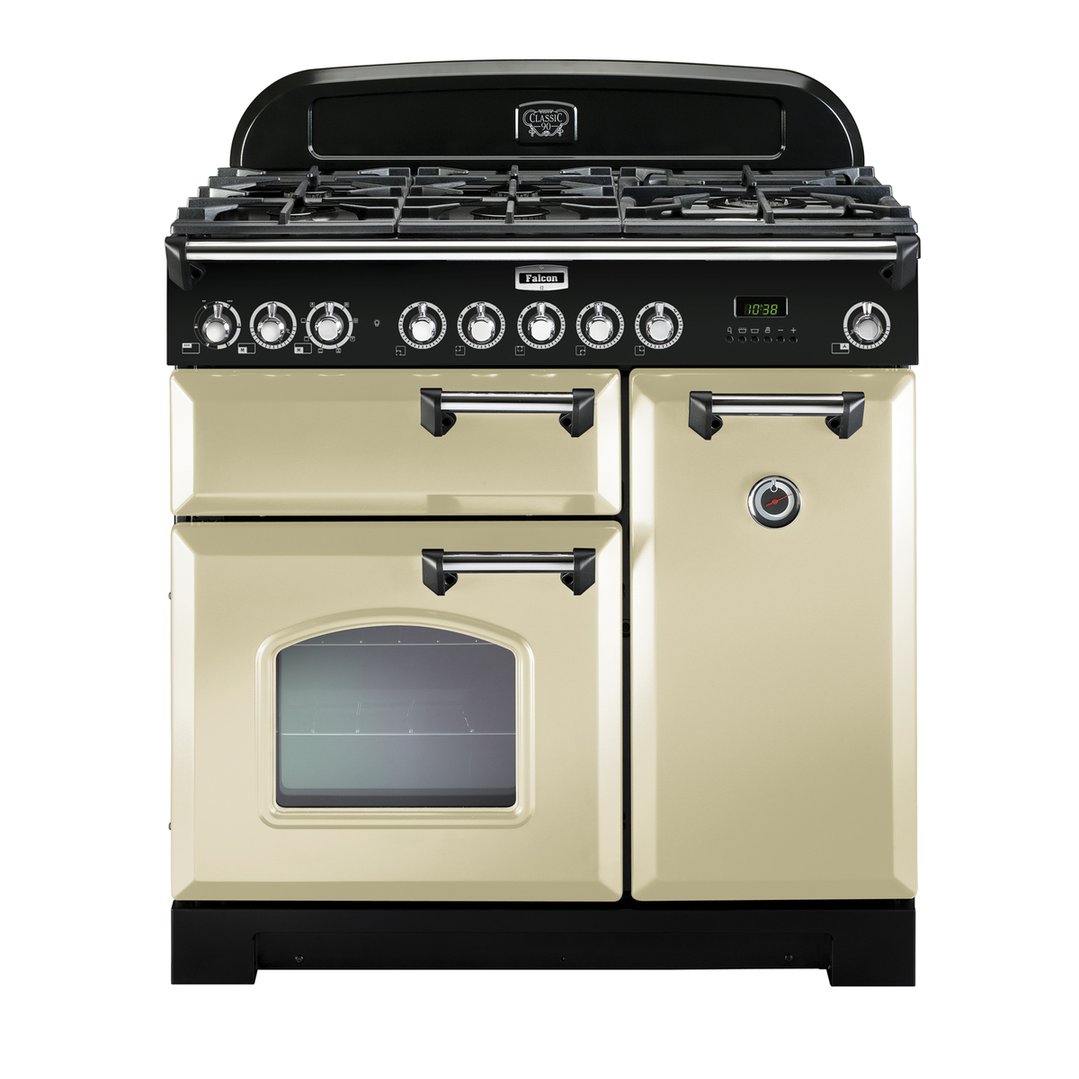 Falcon Classic Deluxe 90cm Dual Fuel Upright CookerCREAM/CHROME ...