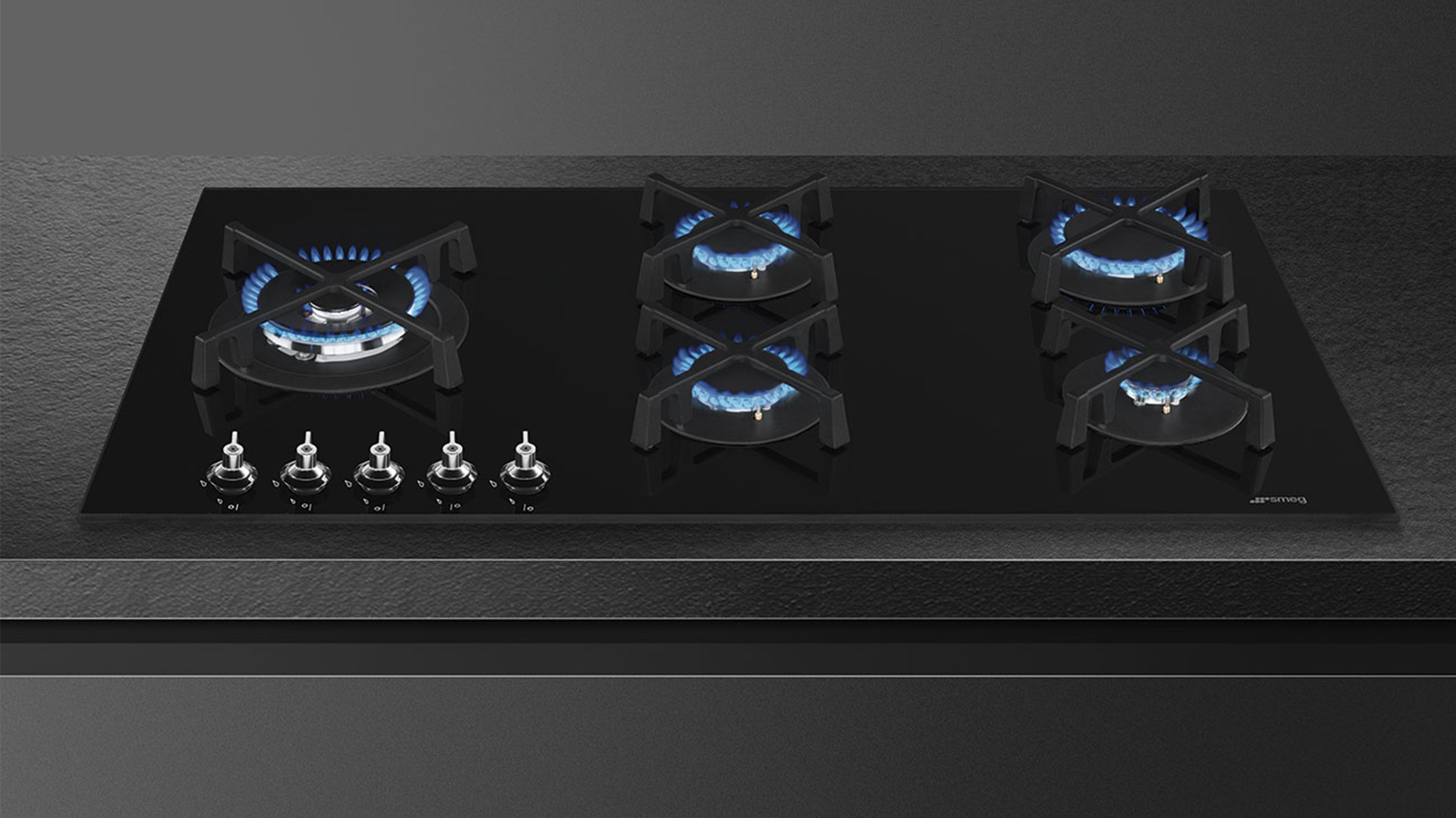 Smeg 90cm Classic Gas Glass Cooktop Black - PV395LNAU - Signature Appliances