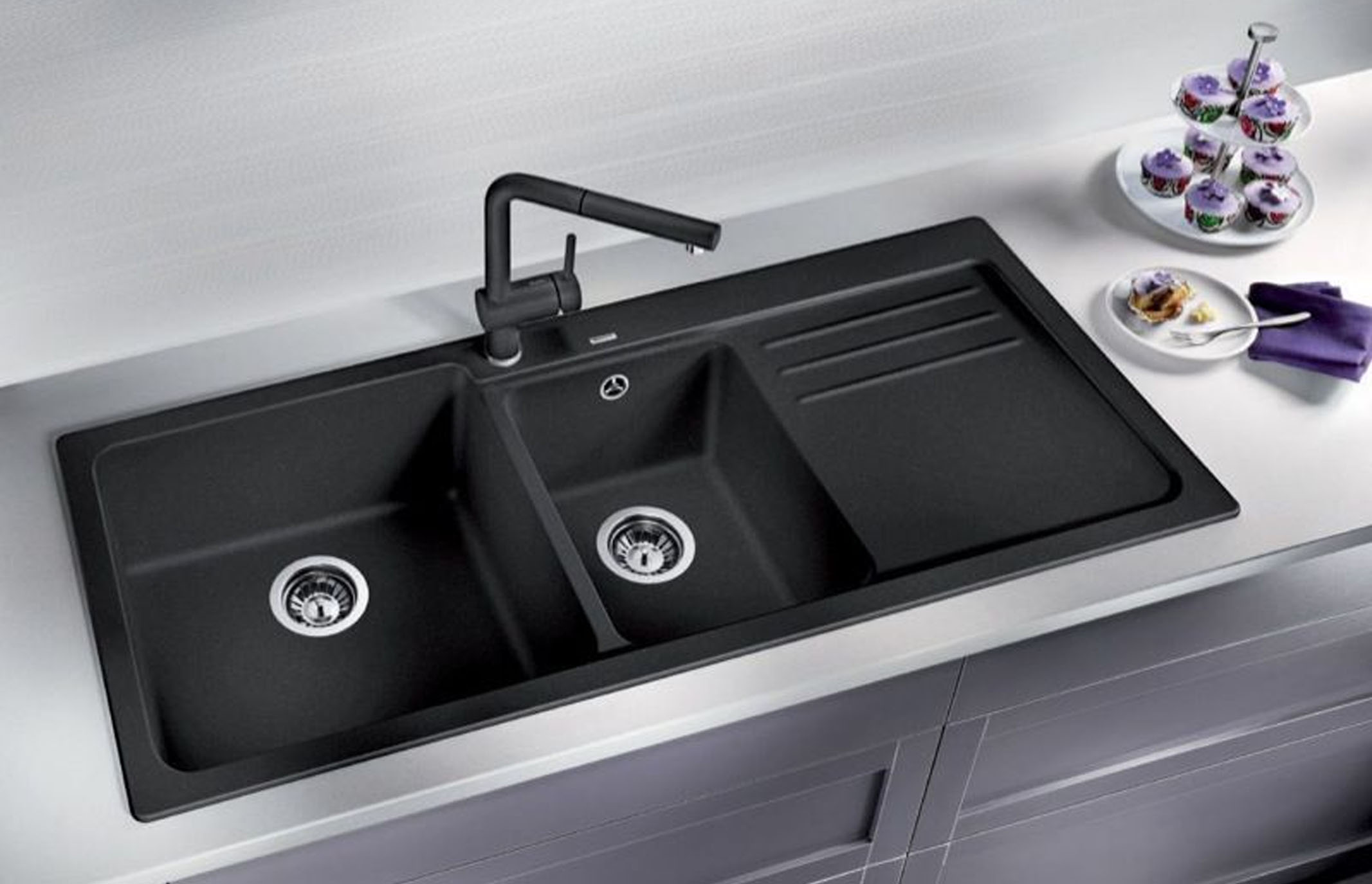 Double Bowl Sink with DrainerAnthracite NAYA8SK5 - Signature Appliances